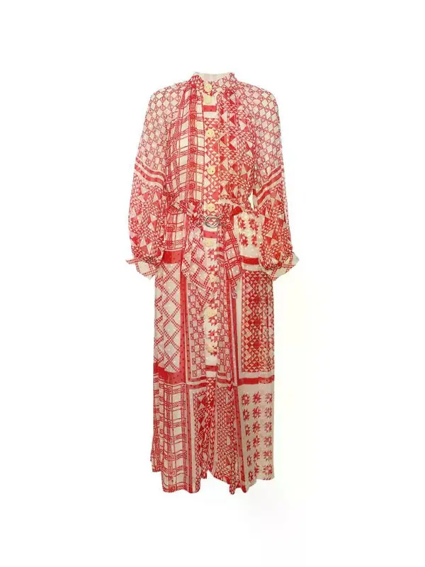 Fendi Geometric-print Belted Maxi Dress