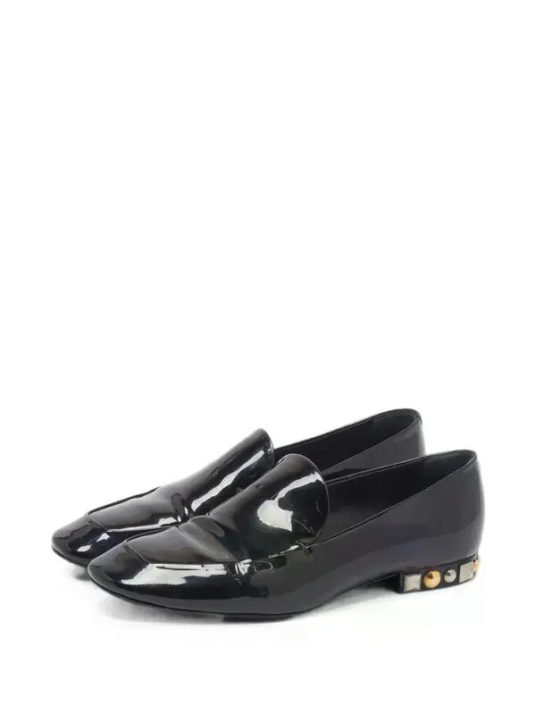 LOUIS VUITTON Studded Patent-leather Loafers - Black