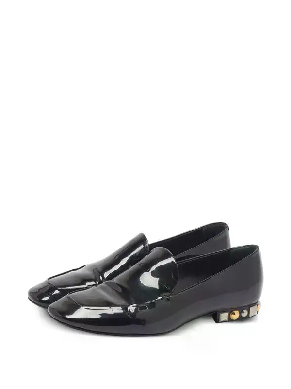 LOUIS VUITTON Studded Patent-leather Loafers - Black