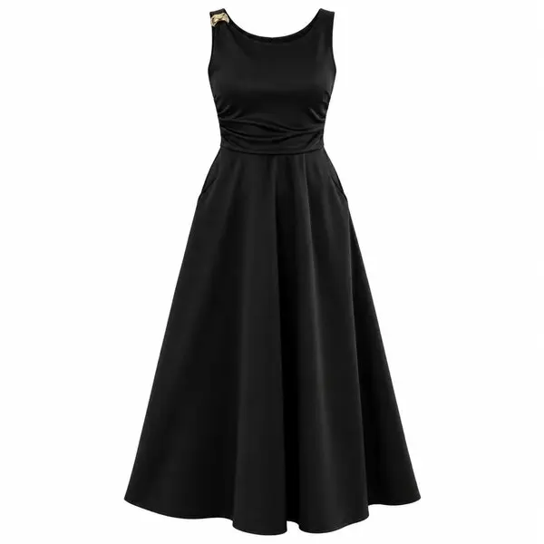 GIRL IN MIND Annalise Gold Trim Midi Dress - Black