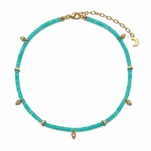 AUROZIA Lotus Within Gold Vermeil Starlit Moon Amazonite Choker Necklace & Bracelet - Blue