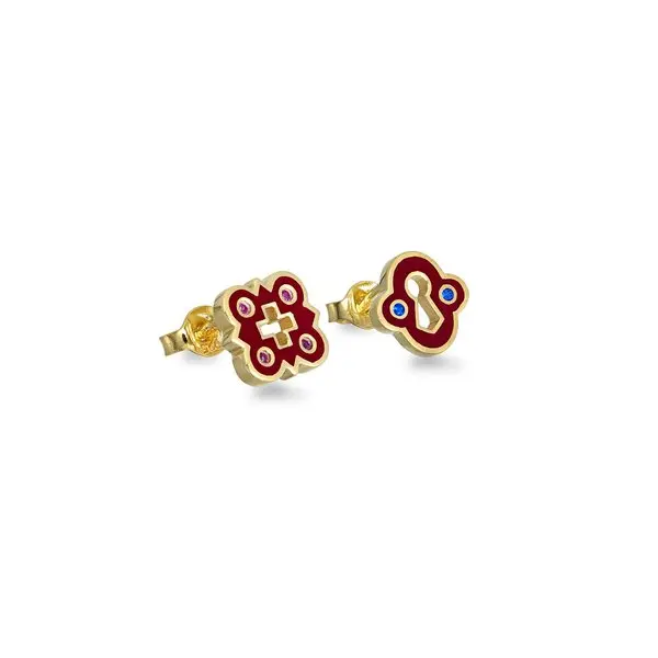 MYRTO KATRAMADOU JEWELLERY Red / Gold Unlocked Gold-plated Silver Petite Earrings Burgundy - Red/gold