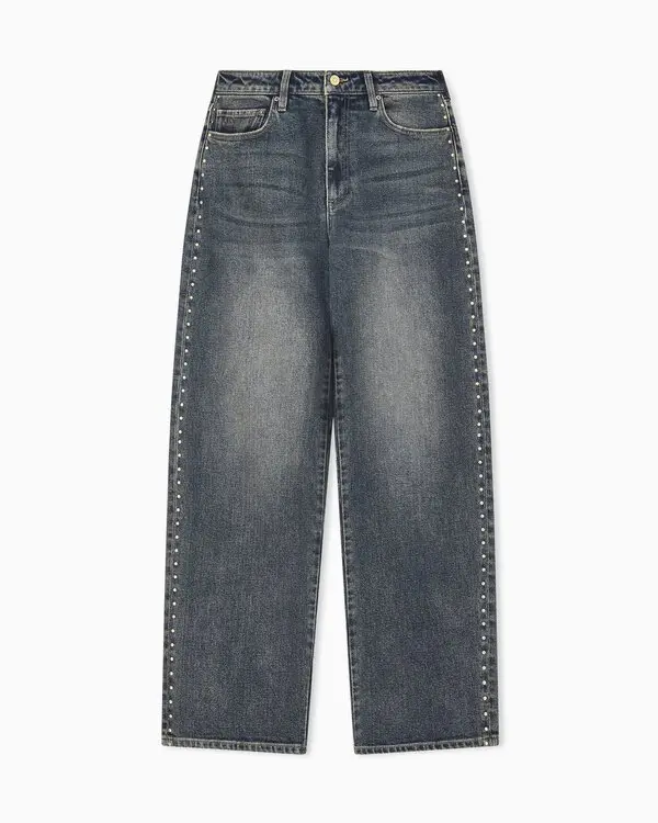 Armani Exchange Oversized Fit 5 Pockets Denim Pant With Embellishment