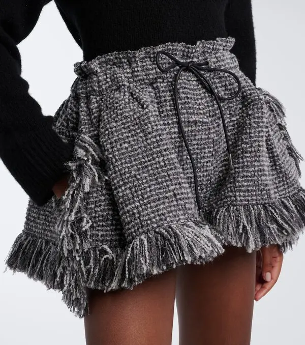 Sacai Fringed Wool-blend Tweed Shorts