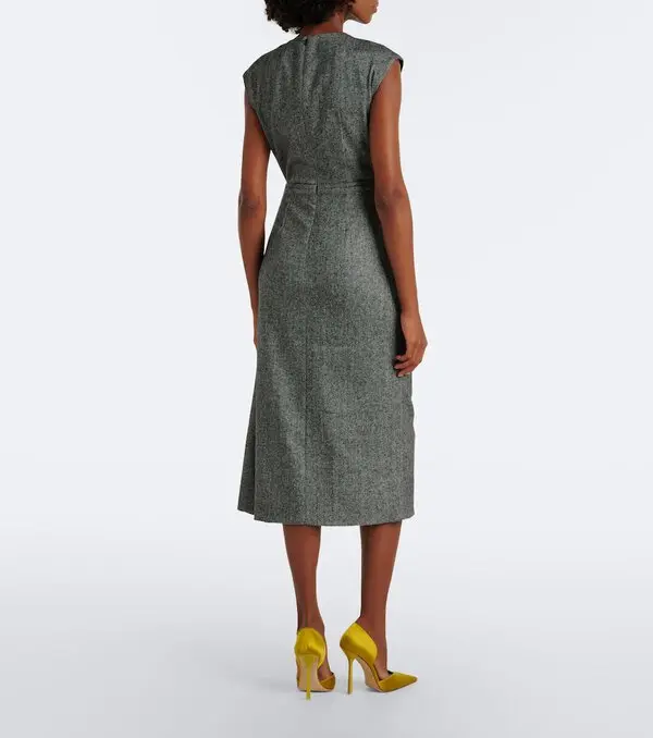 Erdem Bow-detail Herringbone Draped Midi Dress