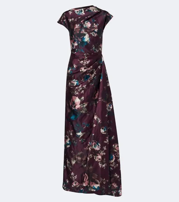 Erdem Draped Floral Satin Gown