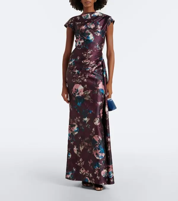 Erdem Draped Floral Satin Gown