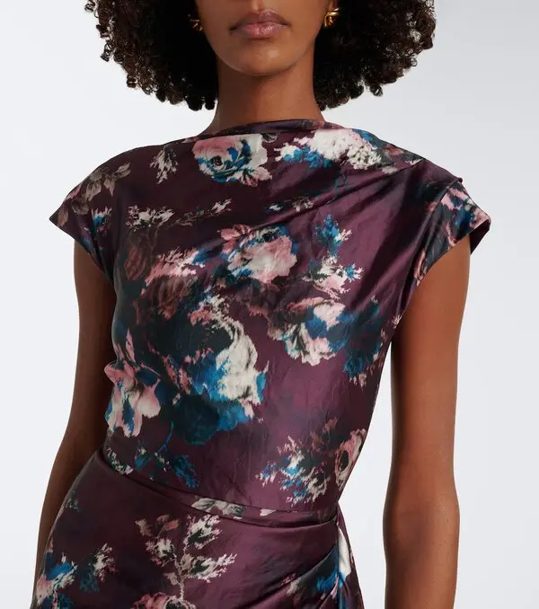 Erdem Draped Floral Satin Gown