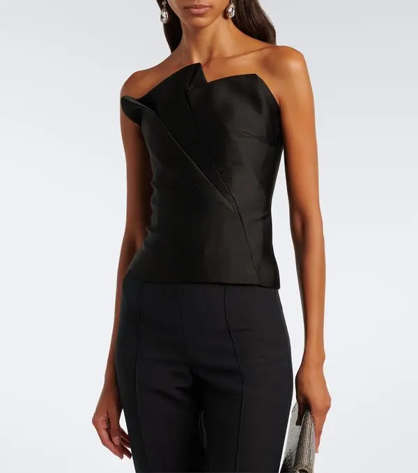 Roland Mouret Pleated Taffeta Corset Top