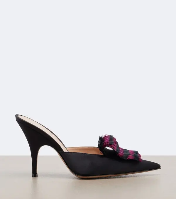 GIANVITO ROSSI Feather-trimmed Satin Mules
