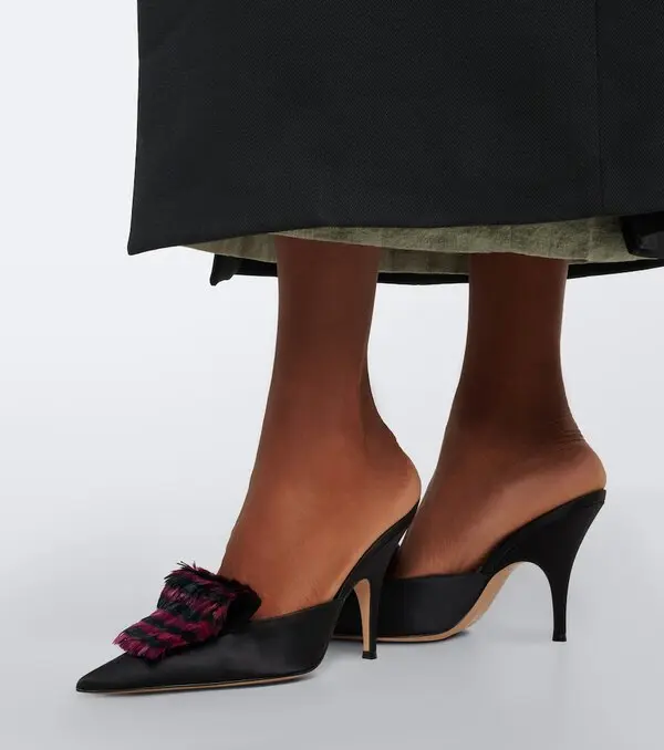 GIANVITO ROSSI Feather-trimmed Satin Mules