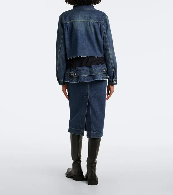 Sacai Belted Peplum Denim Midi Skirt