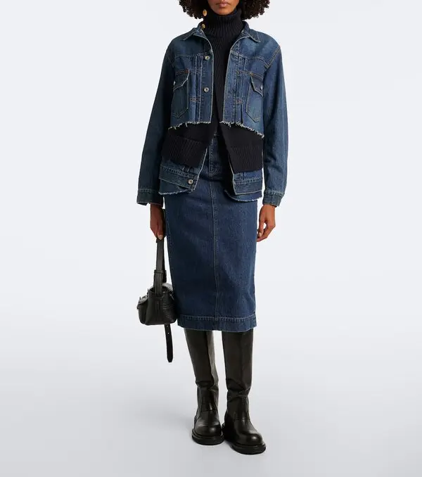 Sacai Belted Peplum Denim Midi Skirt