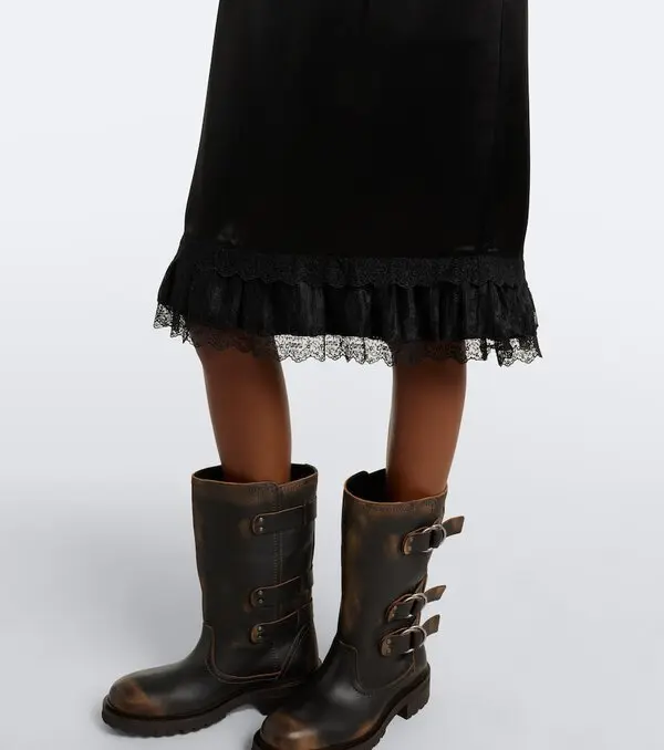 GANNI Lace-trimmed Ruffled Satin Miniskirt