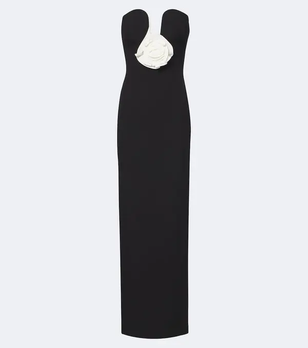 Roland Mouret Floral-applique Crepe Bustier Gown