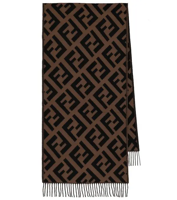 Fendi Ff Intarsia Cashmere Scarf - Brown
