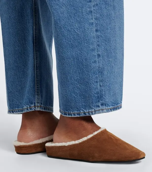 Veronica Beard Narcisa Shearling-lined Suede Mules