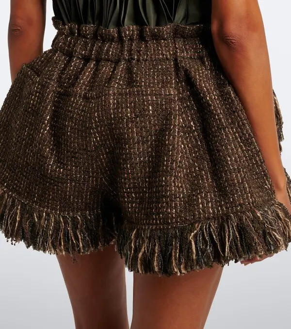 Sacai Fringed Wool-blend Tweed Shorts