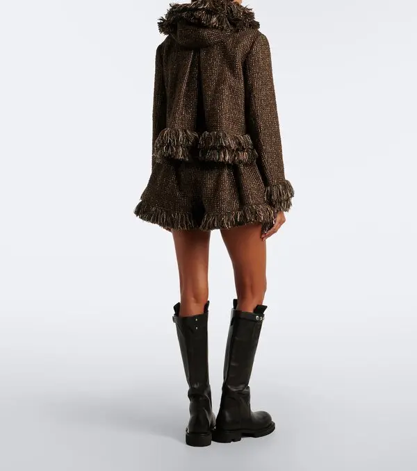 Sacai Fringed Wool-blend Tweed Shorts