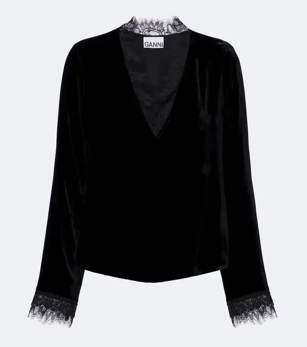 GANNI Lace-trimmed Top