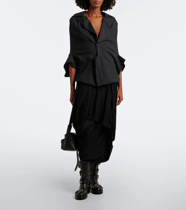 Junya Watanabe Asymmetric Draped Wool Midi Skirt