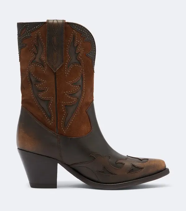 GOLDEN GOOSE Wish Star Leather And Suede Cowboy Boots