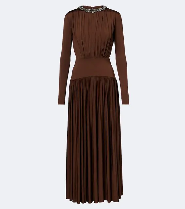 Roland Mouret Embellished Gathered Jersey Maxi Dress