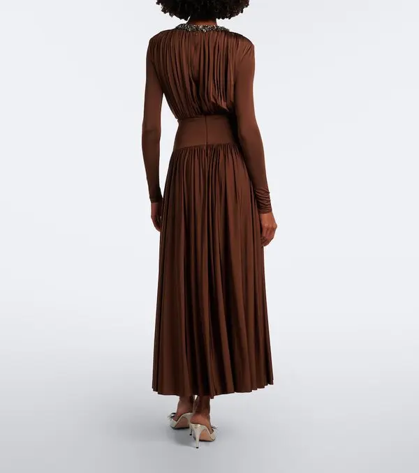 Roland Mouret Embellished Gathered Jersey Maxi Dress