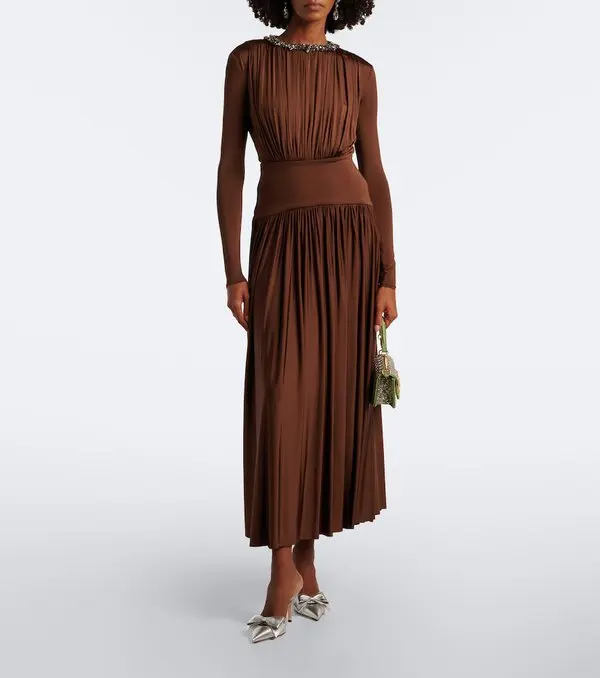 Roland Mouret Embellished Gathered Jersey Maxi Dress