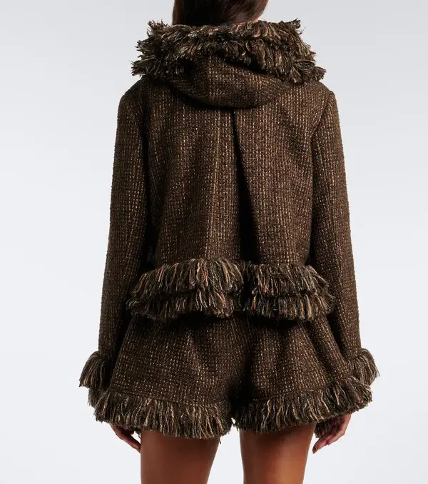 Sacai Fringed Wool-blend Tweed Jacket