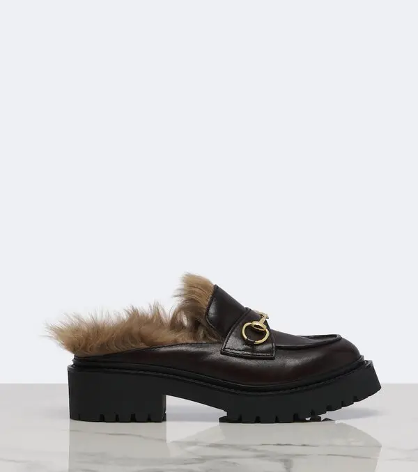Gucci Rhody Shearling-lined Leather Platform Mules