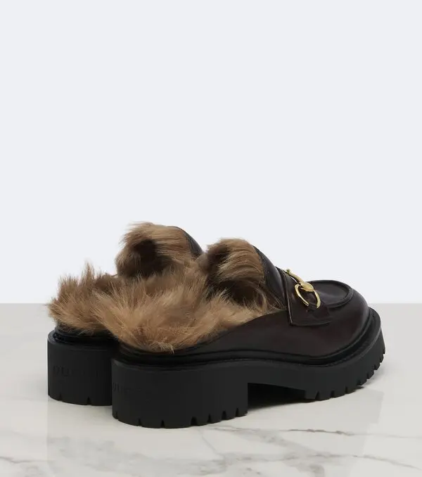 Gucci Rhody Shearling-lined Leather Platform Mules