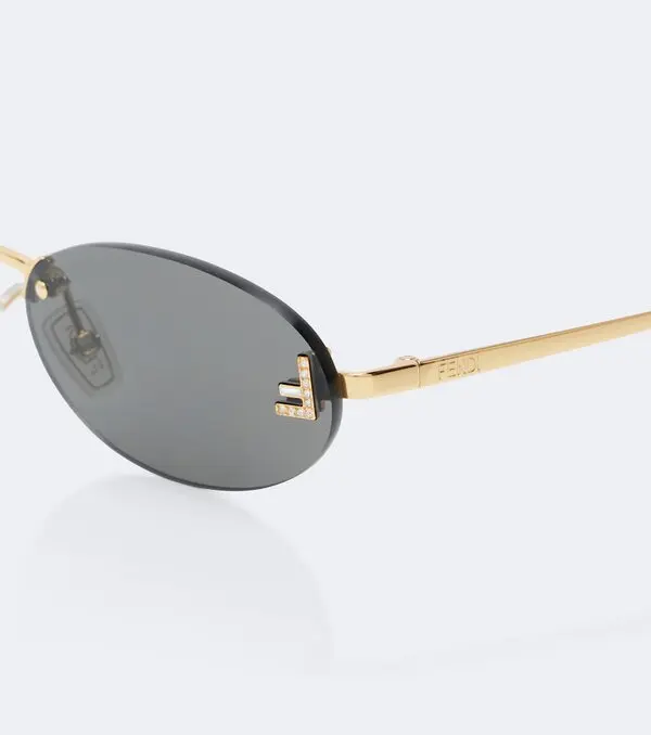 Fendi First Crystal Embellished Oval Sunglasses - Gold
