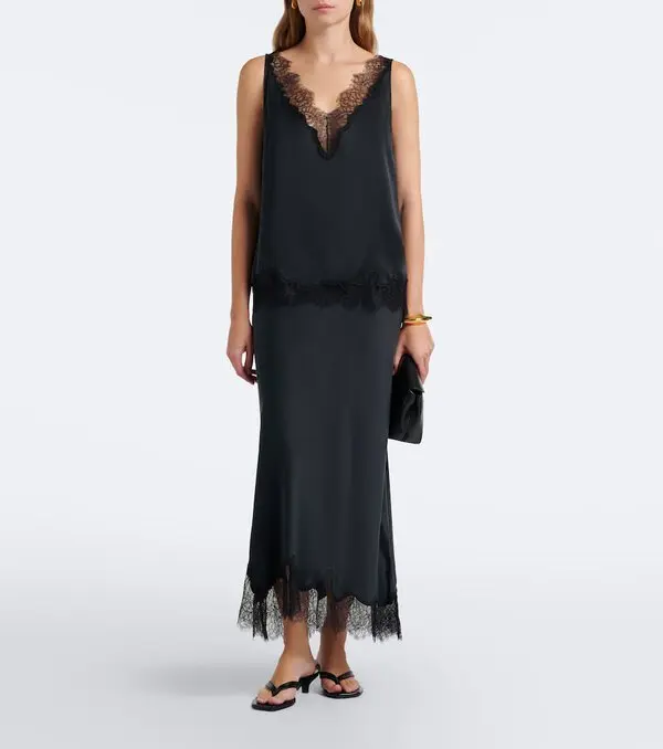 Velvet By Graham & Spencer Lace-trimmed Silk Satin Top