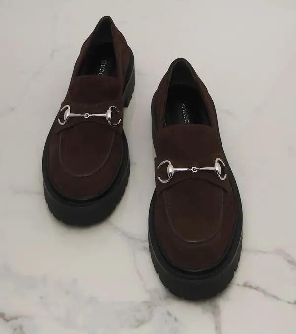 Gucci Rhody Horsebit Suede Platform Loafers