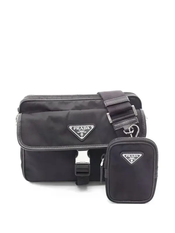 Prada 2010s Re-nylon Saffiano Leather Shoulder Bag - Black