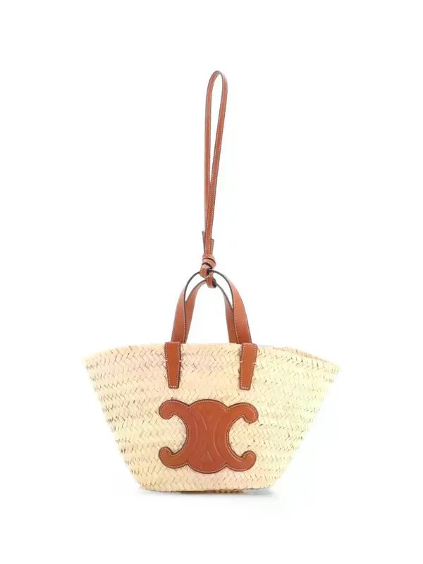 Celine Classic Panier Basket Raffia And Leather Teen Tote Bag - Brown