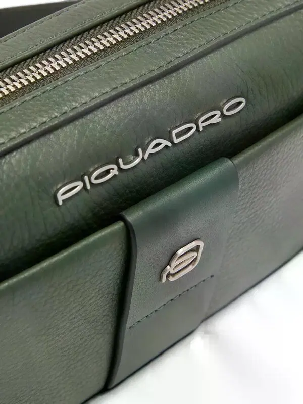 PIQUADRO Logo-plaque Pebbled-leather Clutch Bag
