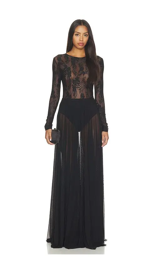 Norma Kamali Long Sleeve Crew Flared Gown In . Also