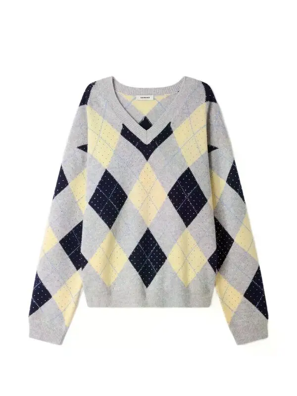 Sandro Argyle-pattern Wool Sweater