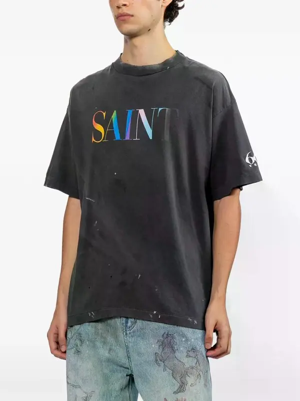 SAINT MXXXXXX Logo-print Distressed T-shirt