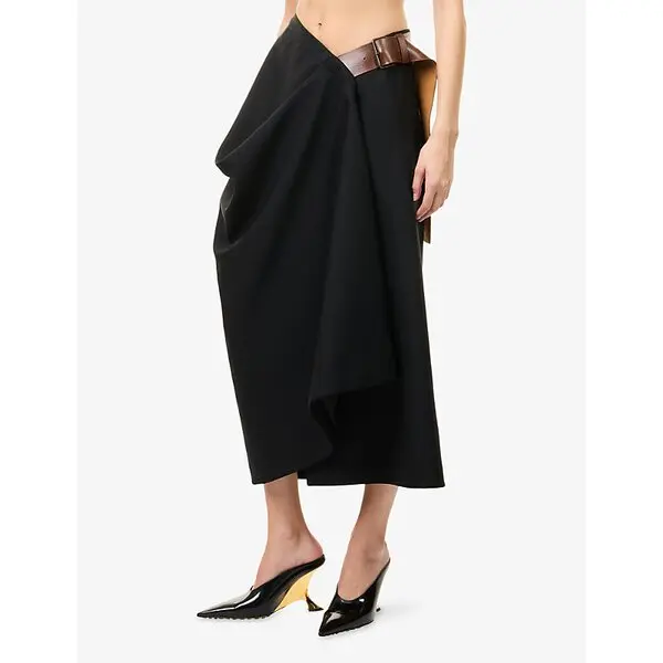 Bottega Veneta Belted Wrap-over Wool Midi Skirt