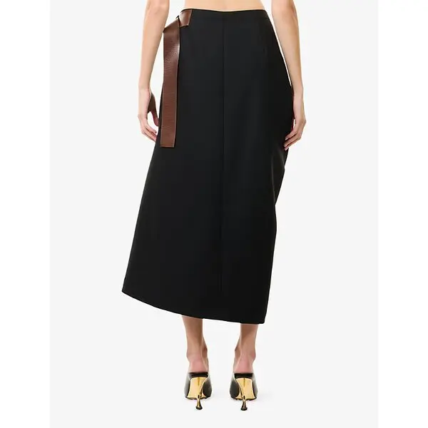Bottega Veneta Belted Wrap-over Wool Midi Skirt