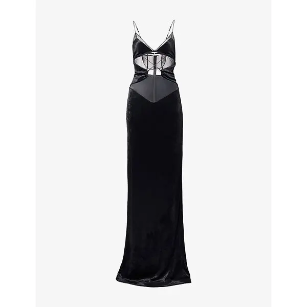 NENSI DOJAKA Cut-out Velvet Maxi Dress - Black