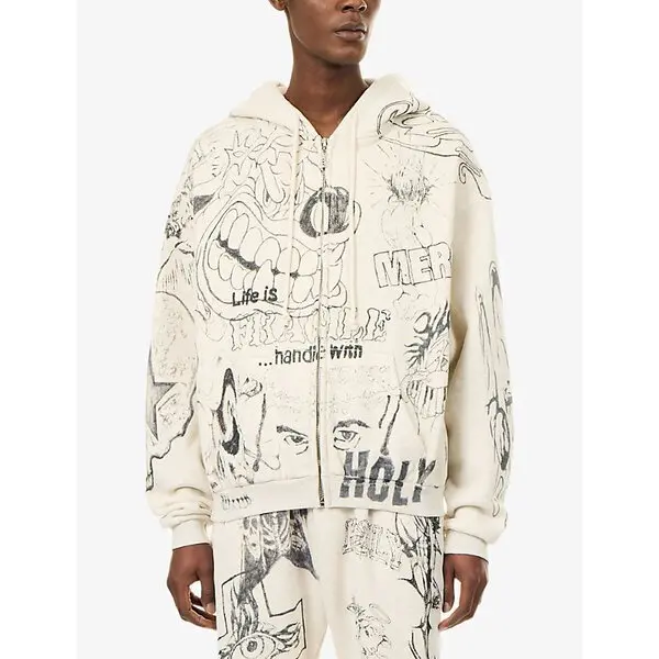 HELLSTAR Graffiti Zip Cotton-jersey Hoodie - Grey