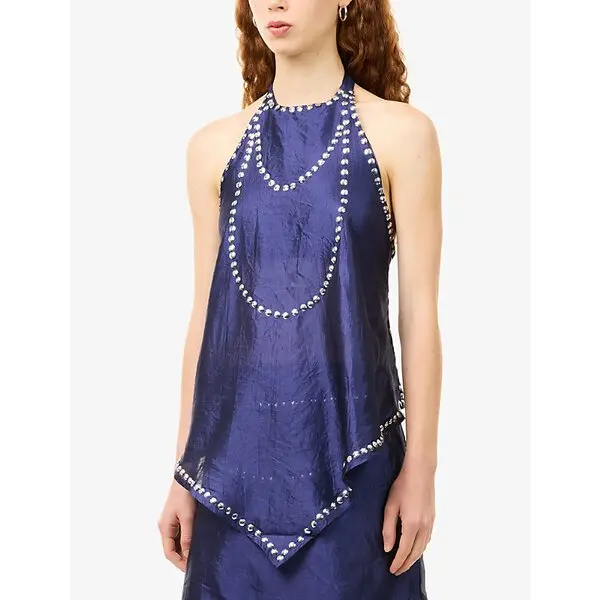 Gimaguas Belle Jewel Halter Silk Top
