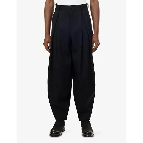 Comme Des Garçons Tapered Pleat Wide-leg Wool Trousers - Black