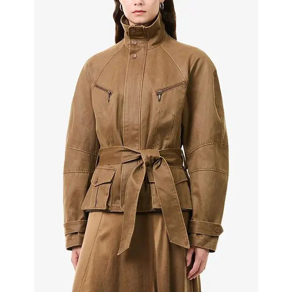 OUDE WAAG Funnel-neck Belted Cotton-blend Jacket