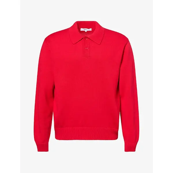PALMES Long-sleeve Cotton Knit Polo Shirt