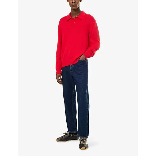 PALMES Long-sleeve Cotton Knit Polo Shirt